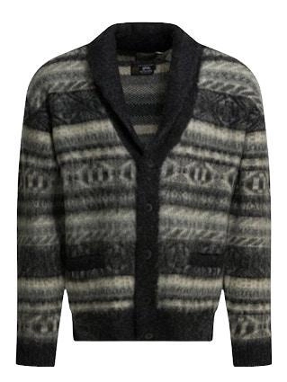 BEAMS Shawl Collar Striped Wool Cardigan - Grey