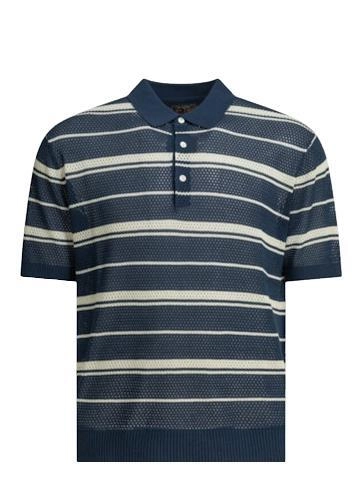 BEAMS Striped Buttondown Polo Shirt - Blue