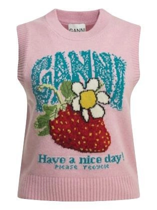 GANNI Strawberry Knit Vest - Pink