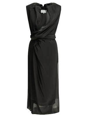 MAISON MARGIELA Draped Silk Midi Dress - Black