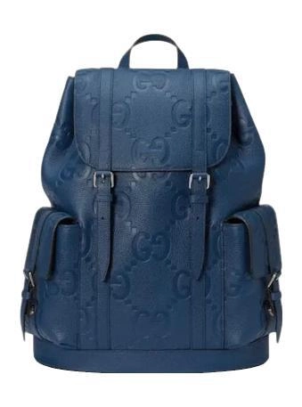 Gucci Gg Jumbo Logo Leather Backpack - Navy Blue