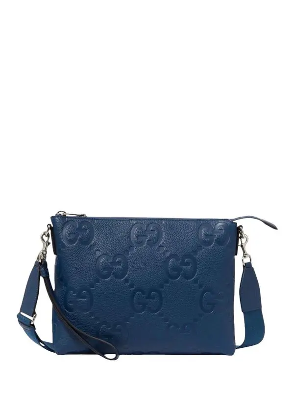 Gucci Jumbo Gg Medium Leather Messenger Pouch Bag - Navy Blue