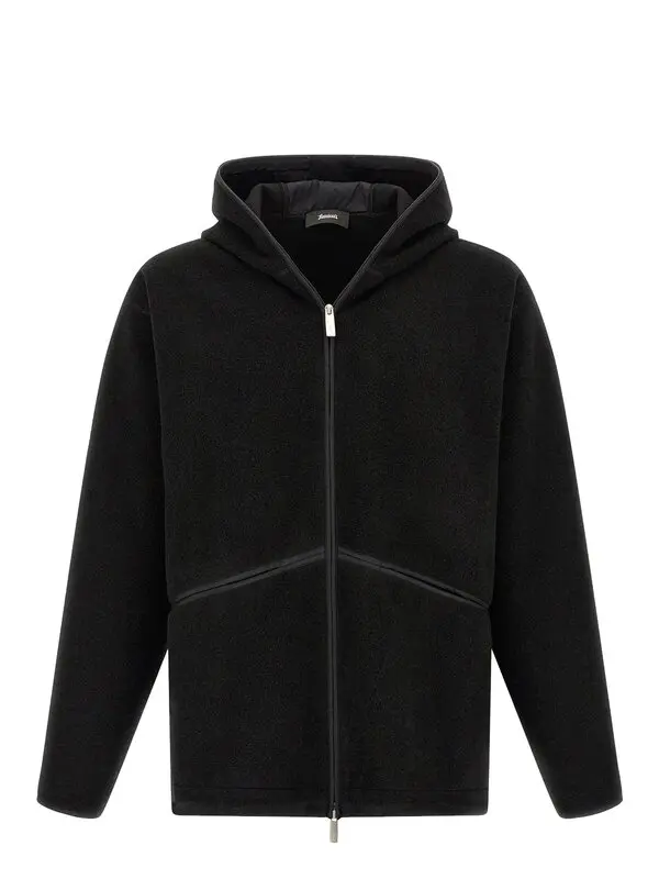 Herno Hooded Zip-up Jacket In Textured Fabric - Black