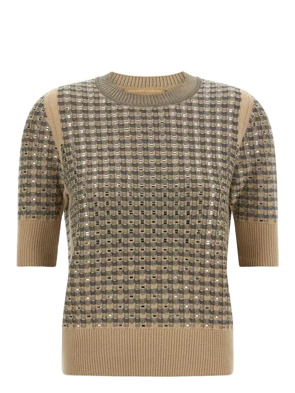 Ermanno Scervino Check Knit With Crystals - Beige