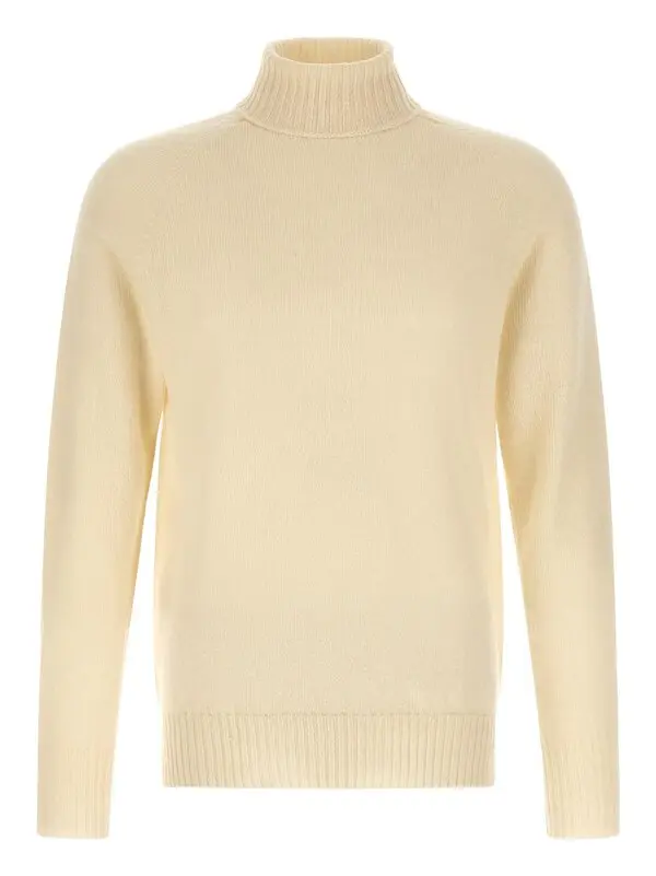 MA'RY'YA High Neck Sweater With Side Slits In Cashmere And Virgin Wool Blend - White