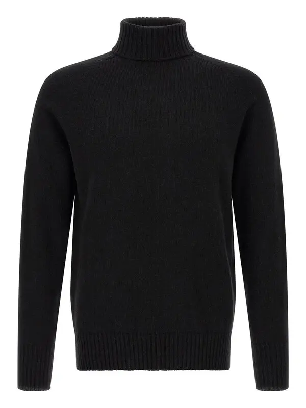 MA'RY'YA High Neck Ribbed Sweater With Side Slits - Black