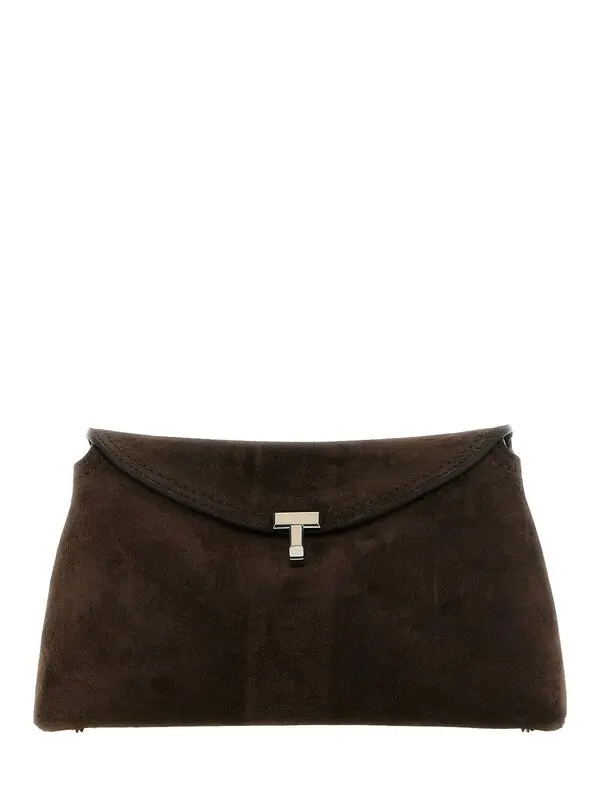 TOTEME T-lock Suede Clutch Bag - Brown