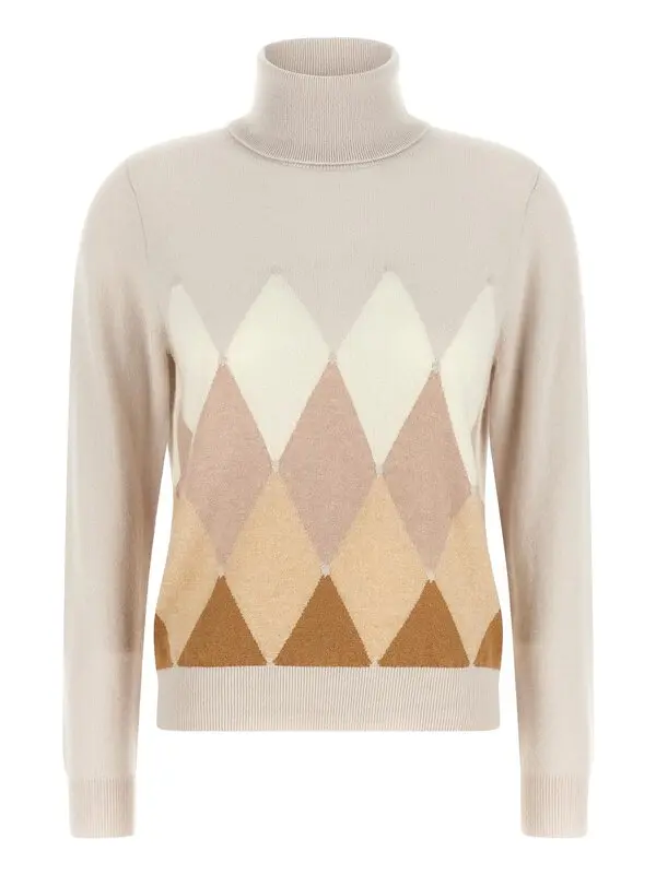 BALLANTYNE Cashmere Turtleneck Sweater With Diamond Intarsia - Beige