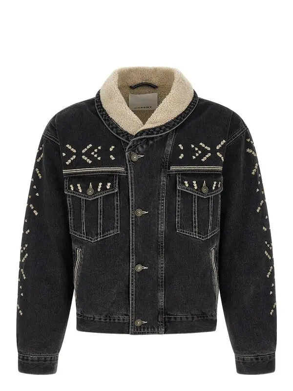 MARANT Jackson-gb" Embroidered Denim Jacket With Shawl Collar - Black