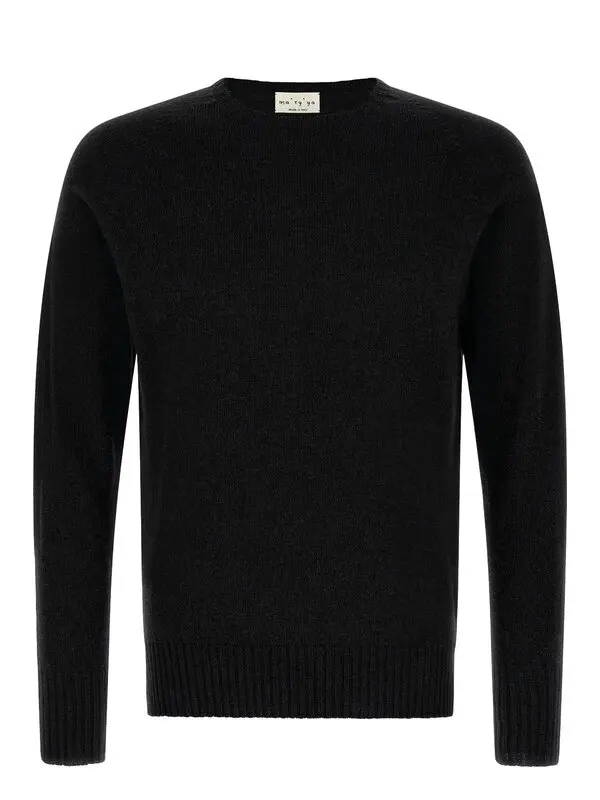 MA'RY'YA Crew Neck Cashmere And Virgin Wool Sweater With Side Slits - Black