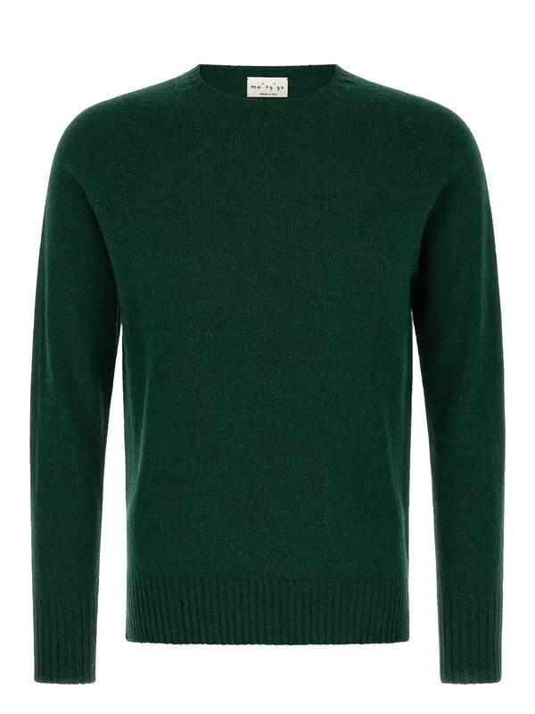 MA'RY'YA Crew Neck Sweater With Side Slits - Green