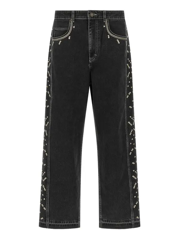 MARANT Jorian Embroidered Straight Leg Jeans - Black