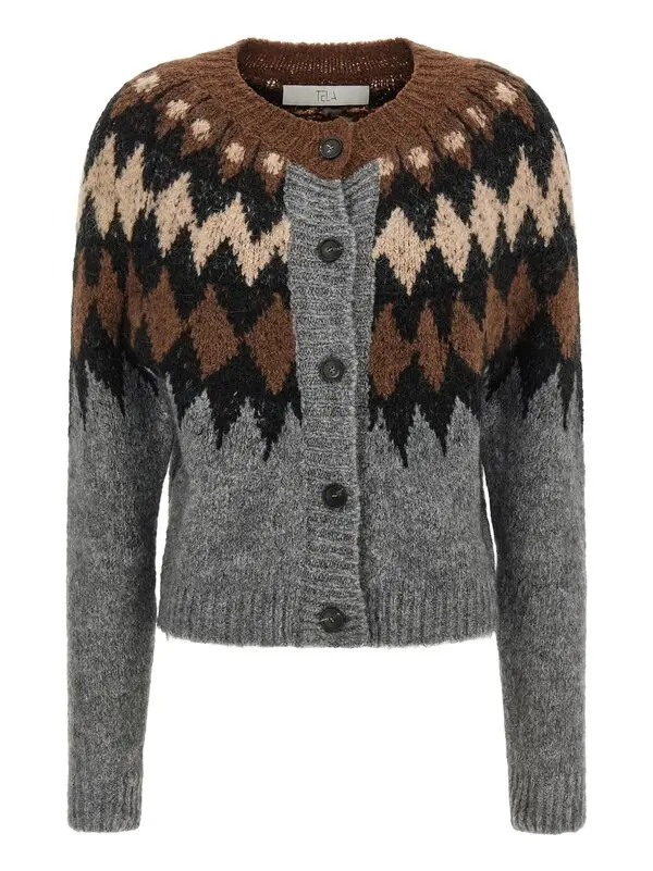 TELA Eiko Fair Isle Cardigan - Gray