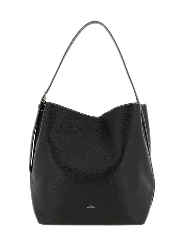 TOTEME Medium Belted Grained Leather Shoulder Bag - Black