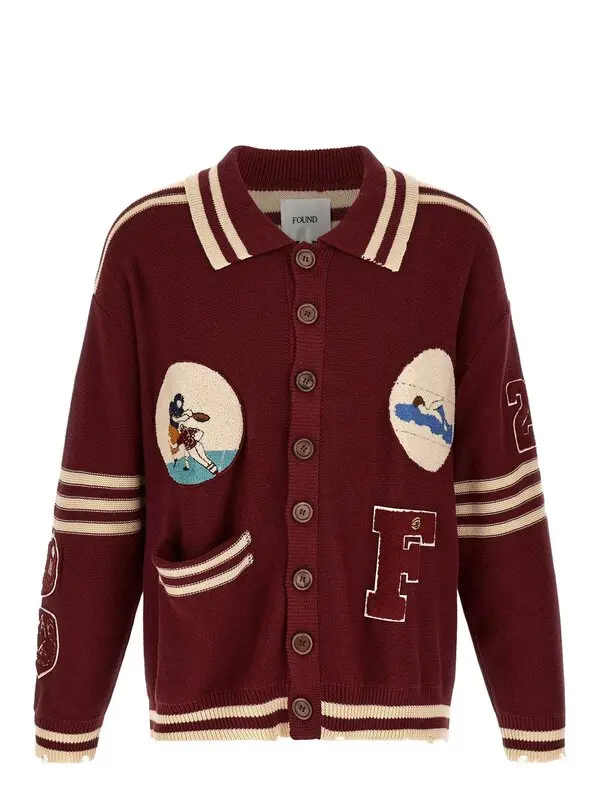 FOUND Fin Varsity Collared Cardigan - Bordeaux