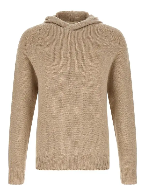MA'RY'YA Hooded Sweater In Cashmere And Virgin Wool - Beige