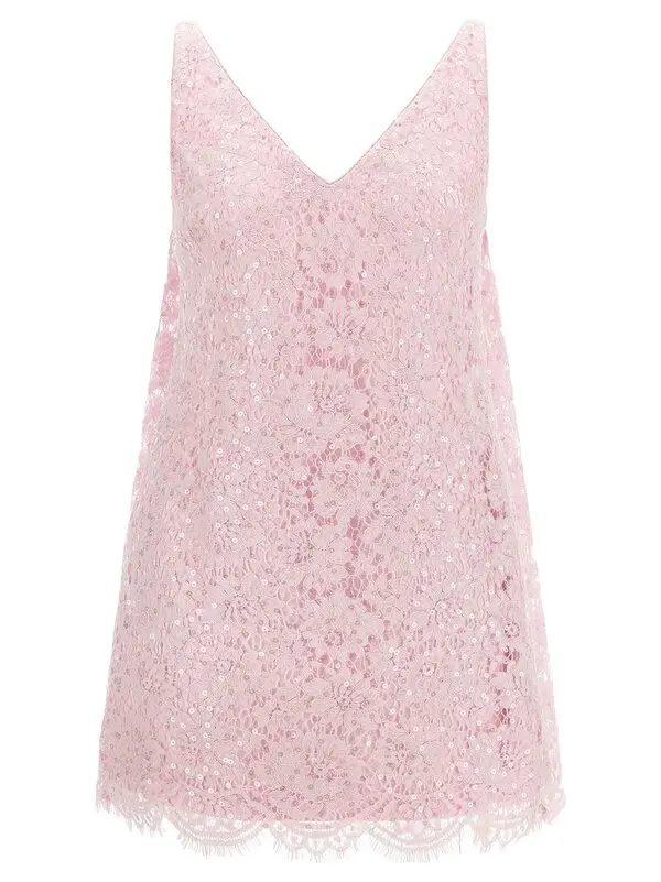 SELF-PORTRAIT Sequin Lace Mini Dress With Cape Effect - Pink