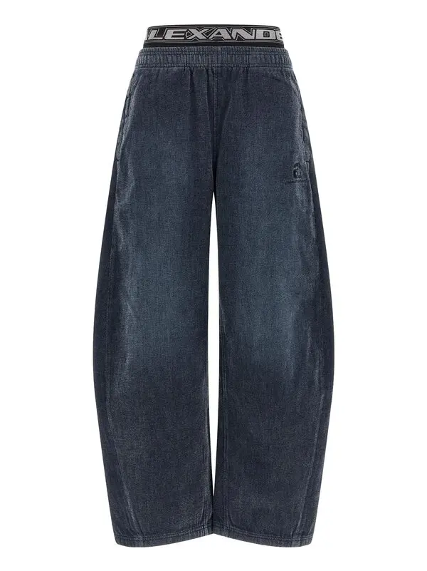 Alexander Wang Wide Leg Denim Pants With Jacquard Logo Waistband - Black