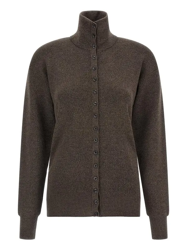LEMAIRE Buttoned Wool High Neck Cardigan - Brown