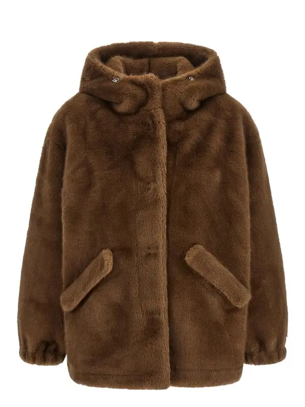 LOU ANDREA Eco-fur Hooded Jacket - Brown