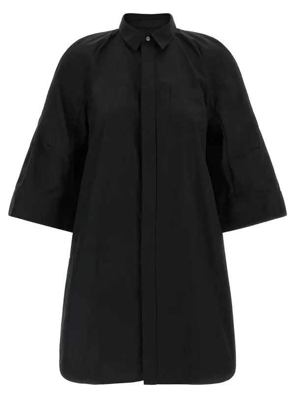 Sacai Chemisier Dress With Wide Sleeves - Black