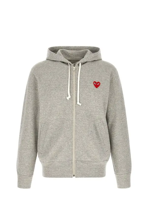 Play Comme Des Garcon Zip-up Hoodie With Heart Patch - Gray