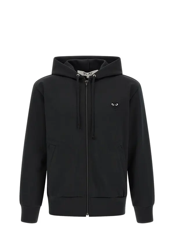 Play Comme Des Garcon Zip-up Hoodie With Heart Emblem - Black