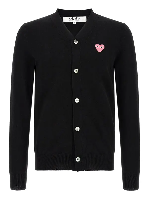 Play Comme Des Garcon Wool Cardigan With Heart Patch - Black