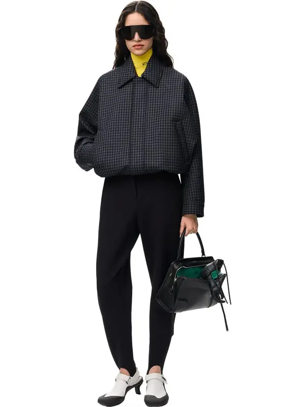 Loewe Drawstring Jacket In Wool With Check Pattern - Blue/black