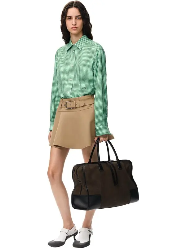 Loewe Checked Silk Twill Shirt With Embroidered Detail - Green/white