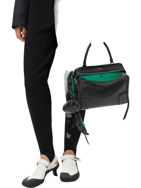 Loewe Amazona 180 Lazy Crab Bag In Buffalino Leather - Black/green