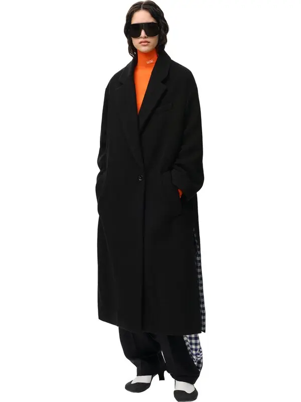 Loewe Wool And Cashmere Double-breasted Coat With Gingham Lining - Black