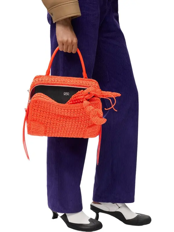 Loewe Medium Raffia Crochet Amazona 180 Bag With Crab Charm - Vivid Orange