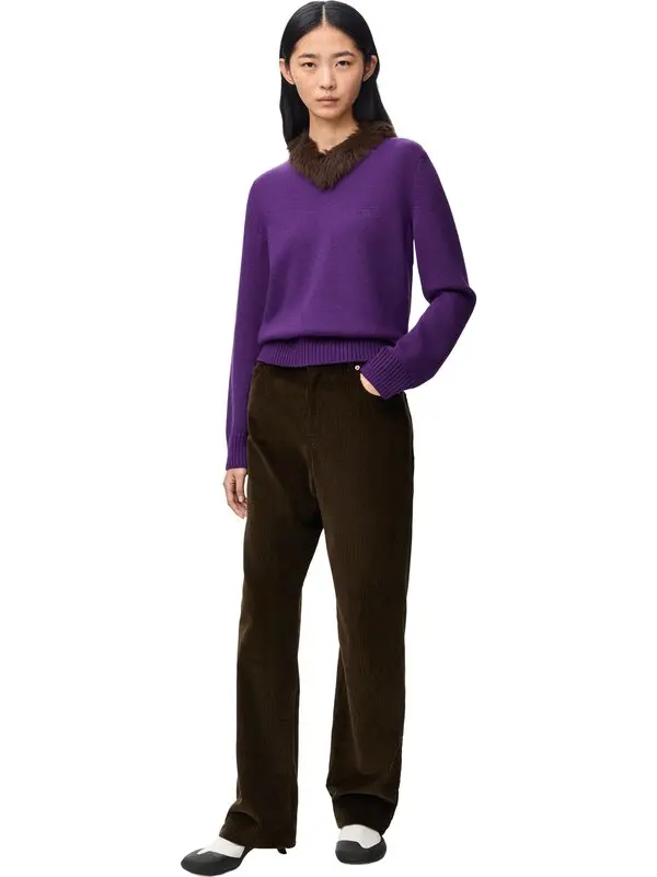 Loewe Wool Sweater With Faux Fur Collar - Purple