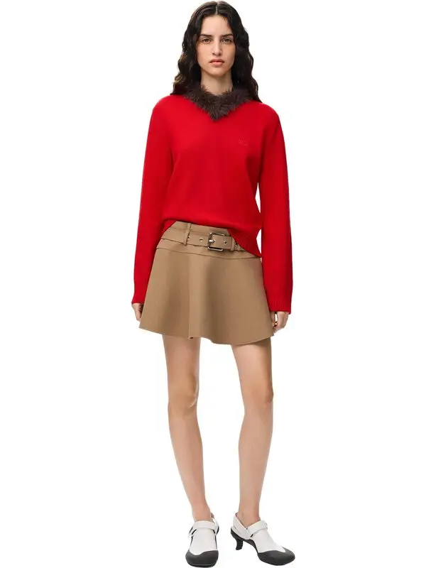 Loewe Wool Sweater With Faux Fur Collar - Red