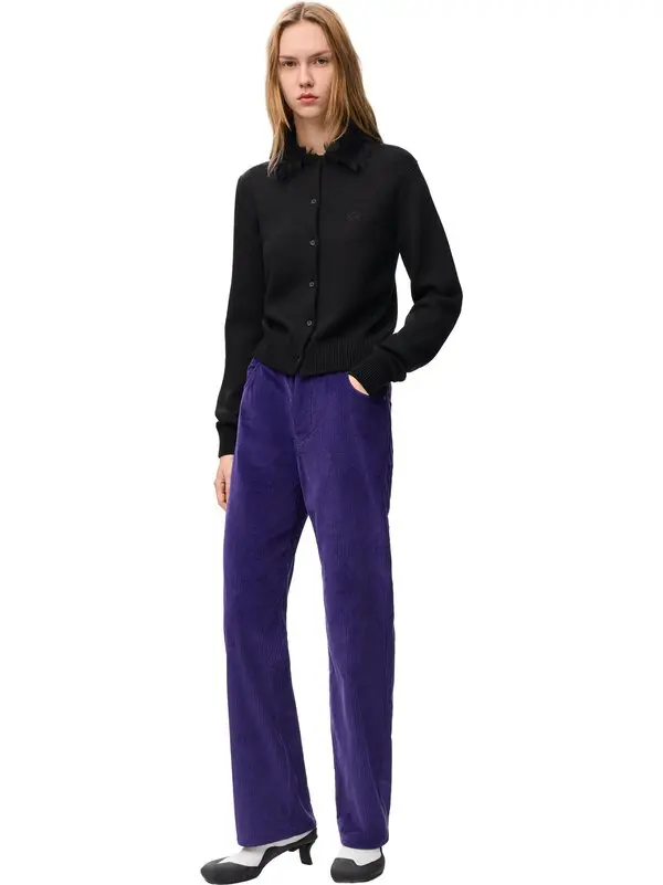 Loewe Wool Cardigan With Brushed Hairy Yarn Collar - Black