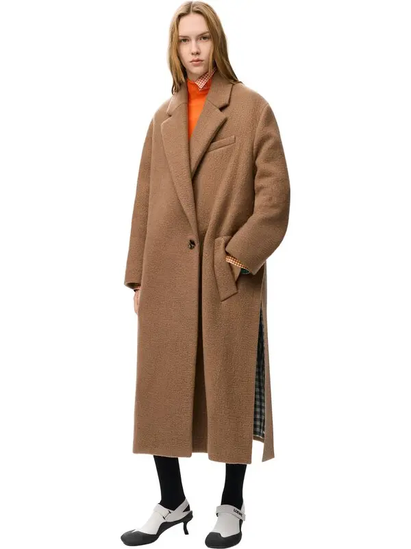 Loewe Cashmere Coat With Gingham Lining - Beige