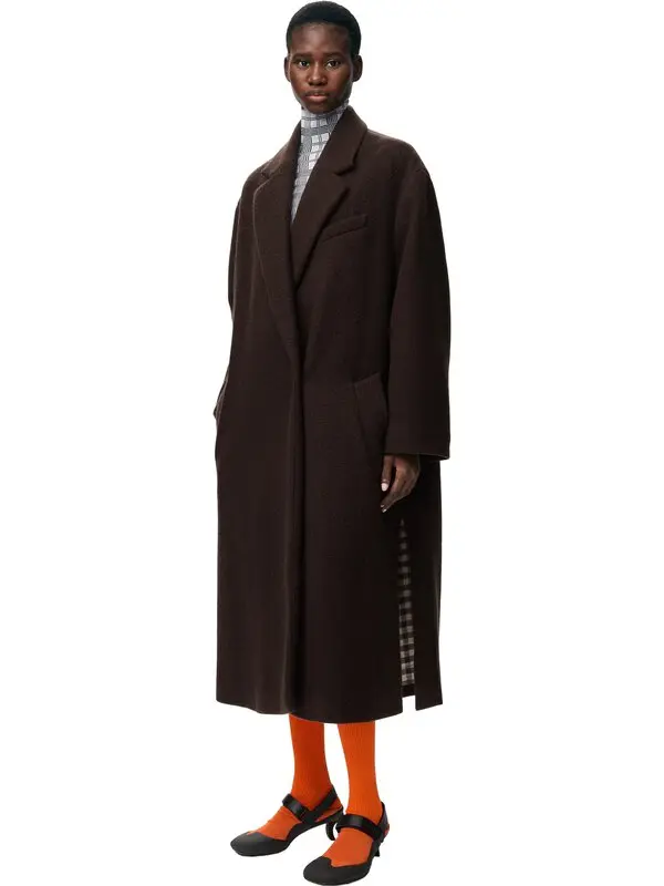Loewe Cashmere Coat With Gingham Lining - Brown