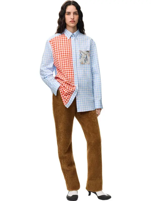 Loewe X Cosima Von Bonin Patchwork Gingham Shirt - Light Blue/orange