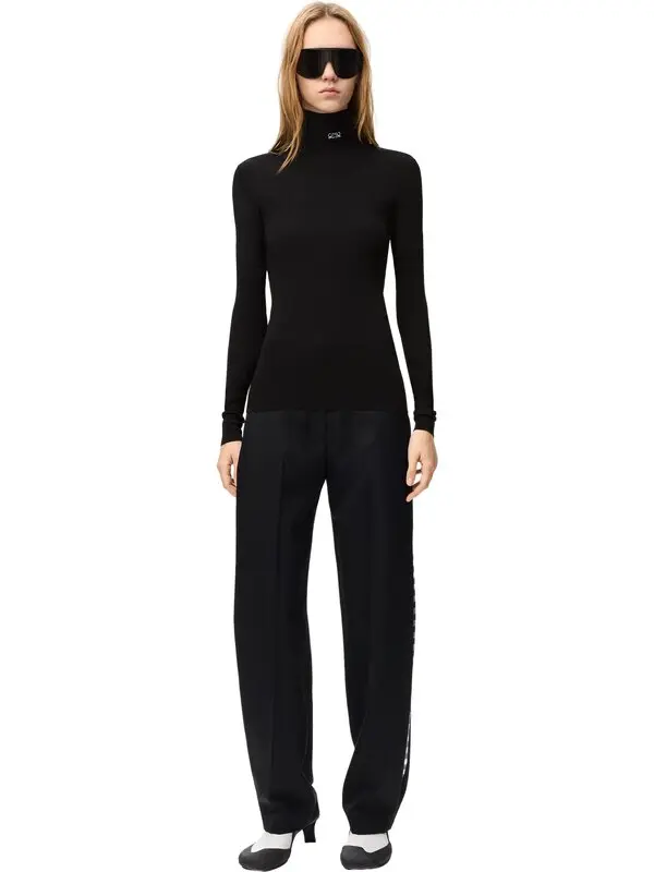 Loewe Ribbed Viscose Blend High Neck Top - Black