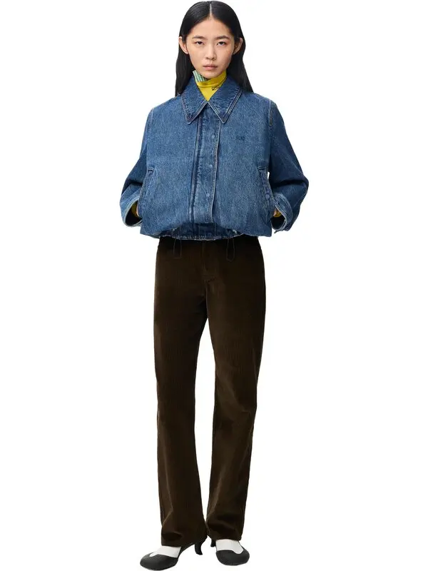 Loewe Drawstring Denim Jacket With Embroidered Logo - Blue