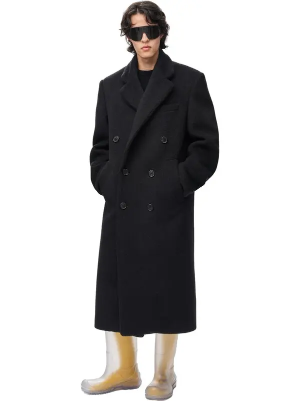 Loewe Double-breasted Wool Blend Coat - Black