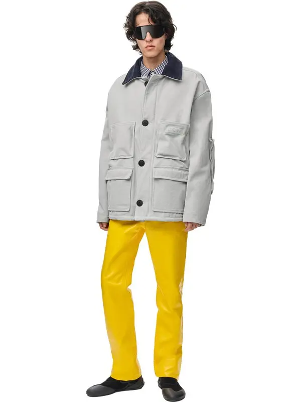 Loewe Cotton Jacket With Corduroy Suede Collar And Detachable Hood - Grey