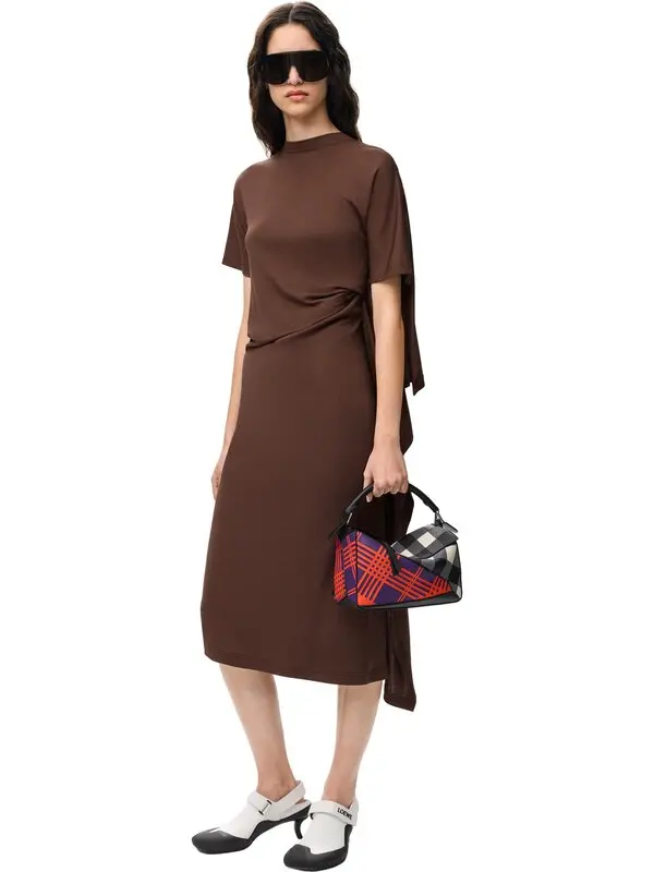 Loewe Asymmetric Draped Viscose Blend Dress - Dark Brown