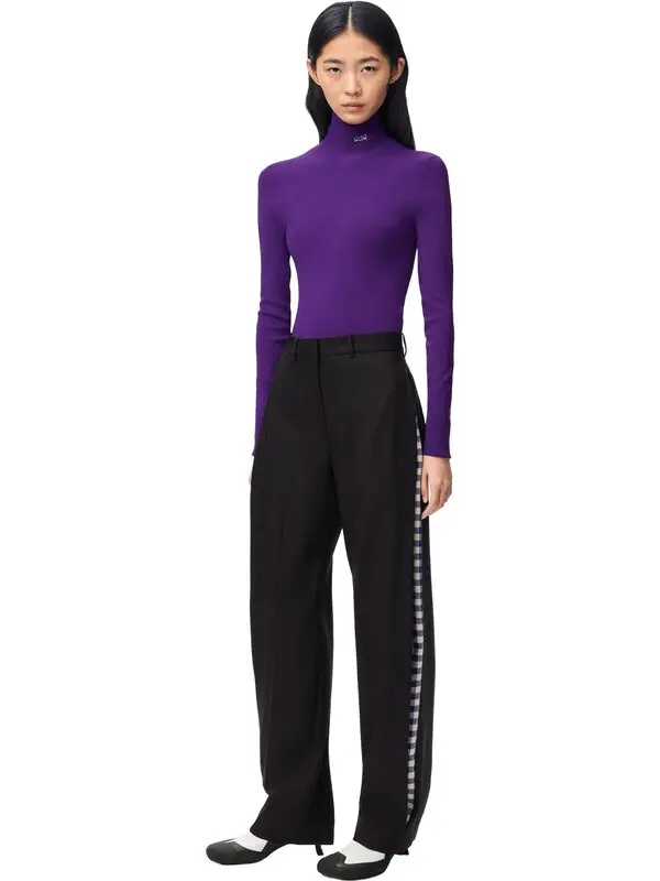 Loewe Wool Trousers With Gingham Inserts - Black