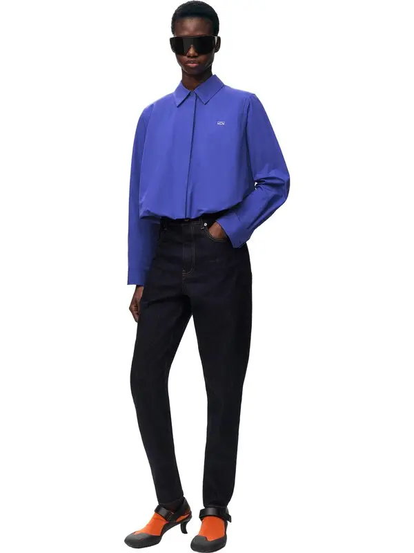 Loewe Shirt In Cotton With Cinched Silhouette And Embroidered Logo - Blue