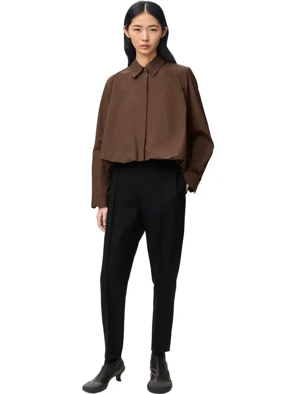 Loewe Shirt In Cotton With Cinched Silhouette And Embroidered Logo - Brown