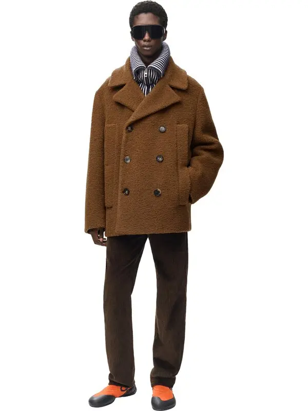 Loewe Peacoat In Wool And Mohair Blend - Camel