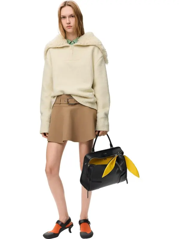 Loewe Wool Blend Zip-up Sweater With Fur Stitch Collar - Ecru