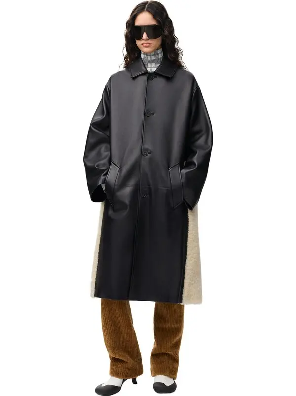 Loewe Nappa Lambskin Coat With Shearling Trim - Black